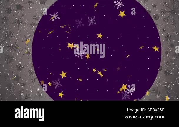 Animation of snowflakes and stars over merry christmas text banner ...