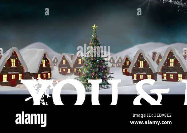 Animation of christmas greetings text and decorations in winter scenery ...