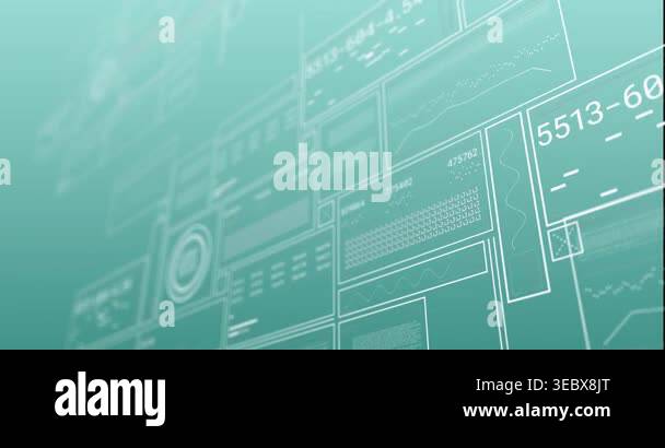 Animation of data processing and diagrams over green background. Global ...