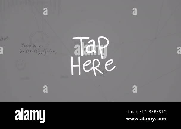 Animation of tap here text over mathematical formulas over grey ...