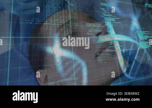 Animation of green line and data processing over rugby players. Global ...