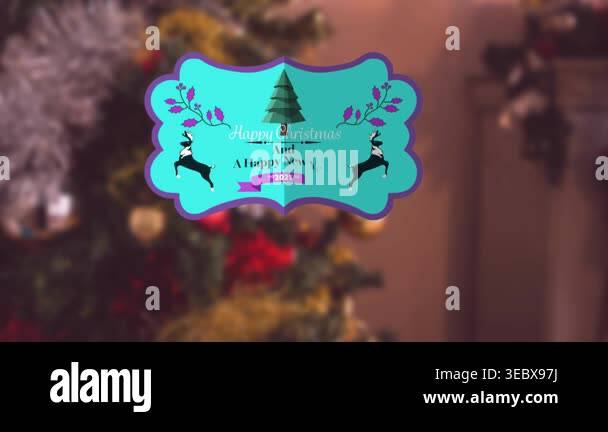 Animation of happy christmas text over christmas decorations. Christmas ...
