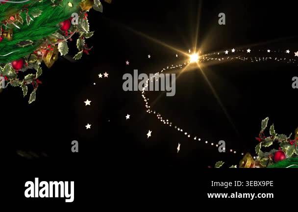 Animation of christmas wreaths and tree on black background. Christmas ...