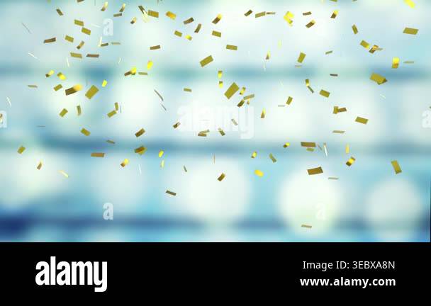 Animation of falling confetti over blue background. Celebration and ...