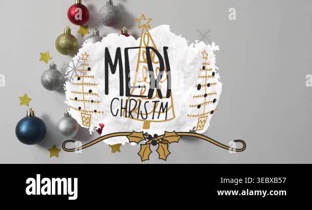Animation of merry christmas text over christmas decorations. Christmas ...