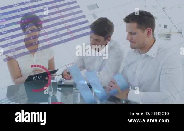 Team taking notes for business analysis, woman looking up causing ...
