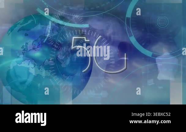 Animation of 5g text over data processing. global business and digital ...