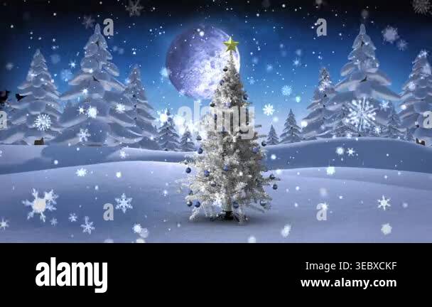 Animation of snowflakes falling and holly text banner over christmas ...