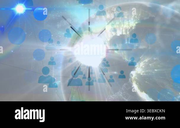 Animation of text with globe and network of connections. Global digital ...