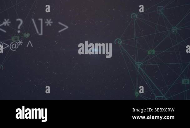 Animation of text with globe and network of connections. Global digital ...