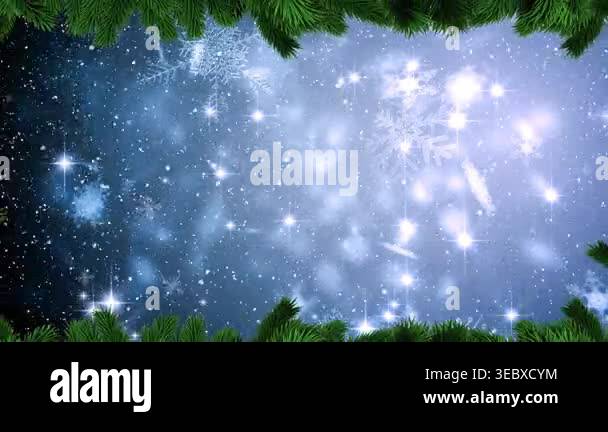 Animation of fir tree frame over snow falling. Christmas, celebration ...