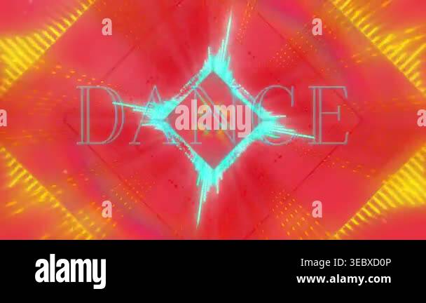 Animation of dance text over shapes. Retro future and digital interface ...