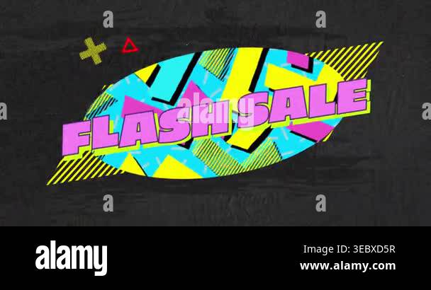 Animation of flash sale text on retro speech bubble with abstract ...
