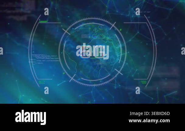 Animation of 5g text and scope scanning over network of connections on ...