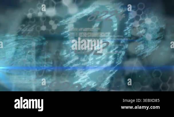 Animation of data processing over security padlock icon and biometric ...