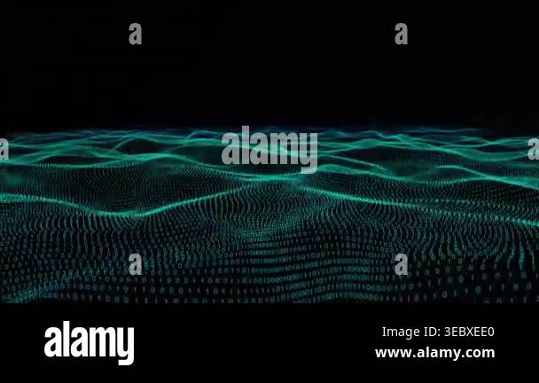 Animation of green digital waves moving against black background ...