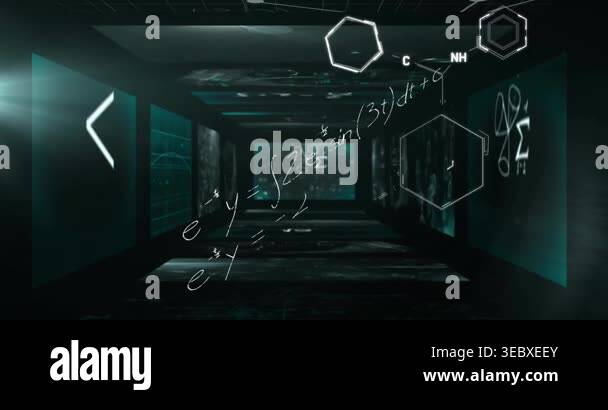 Animation of chemical formula over mathematical equations and figures ...