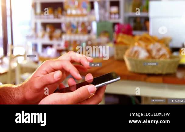 Right thumb tapping phone, hands texting, badges popping, network ...