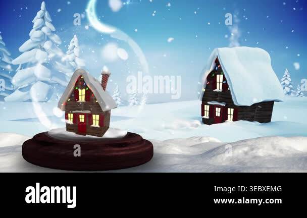 Animation of christmas snow globe over fir trees. Christmas, winter and ...