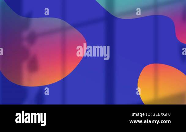 Animation of red and yellow shapes over blue background. Colour shape ...
