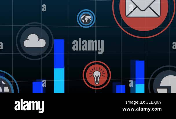 Animation of graph over data processing and people digital icons. Video ...