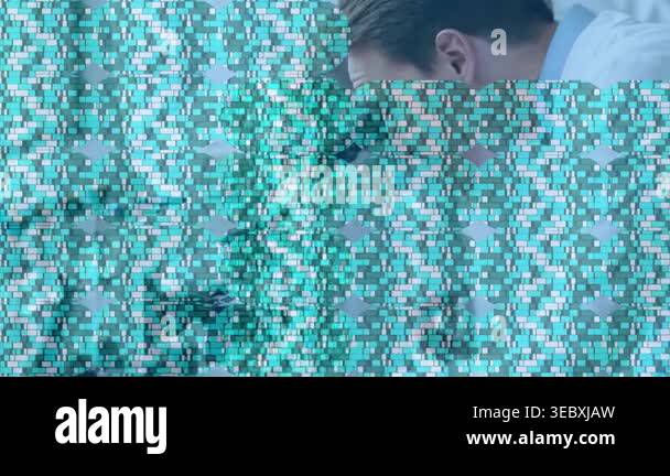 Animation of confetti falling over happy family at birthday party ...
