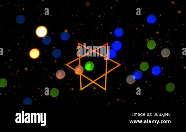 Animation of seasons greetings text over colourful spots at christmas ...