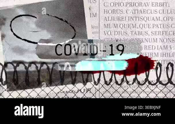 Animation of covid-19 cover up text and barbed wire over newspaper ...
