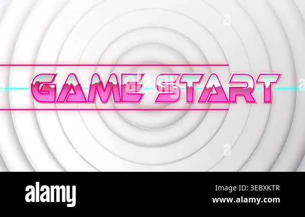 Animation of game start text over geometrical shapes on white ...