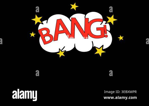 Animation of bang text over shapes. Social media and digital interface ...