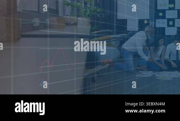 Animating financial data charts, business team collaborating on project ...