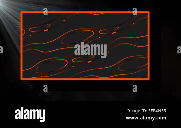 Animation of neon frame and shapes moving over black background. Colour ...