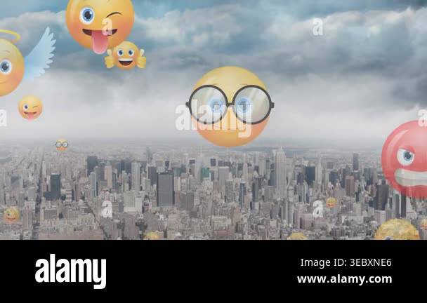 Animation of social media icons over cityscape. Halloween celebration ...