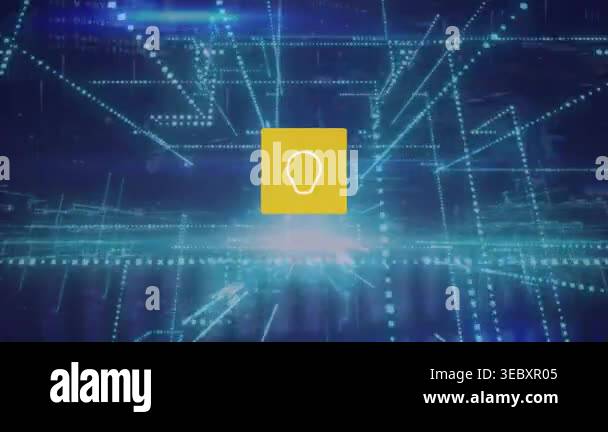 Animation of data processing over media icons. Social media and digital ...