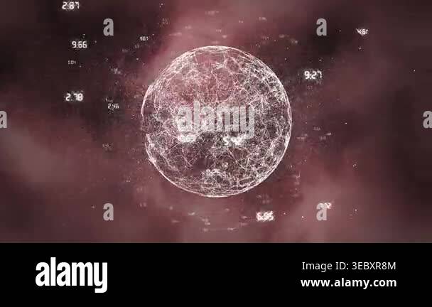 Animation of data processing over globe and nft text. Global business ...
