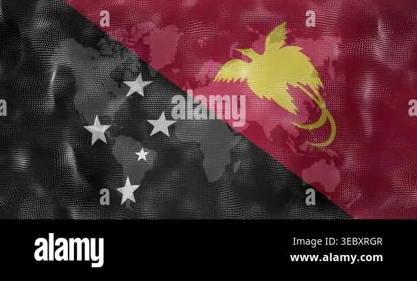 Papua New Guinea flag with world map animation in background. geography ...