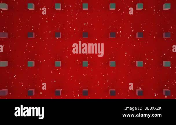 Animation of shapes and percentage text over shapes on red background ...