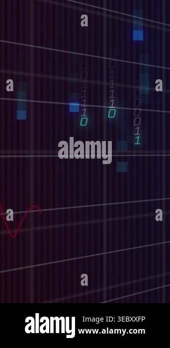 Vertical video: Scanlines starting binary cyan digits, data stream ...