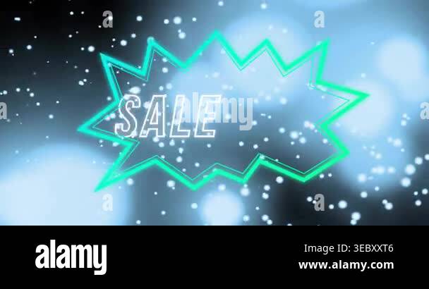 Neon teal starburst initiating as SALE text fading, pulsing and ...