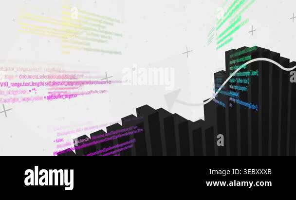 Camera panning tilting revealing black bars wave as colored code ...