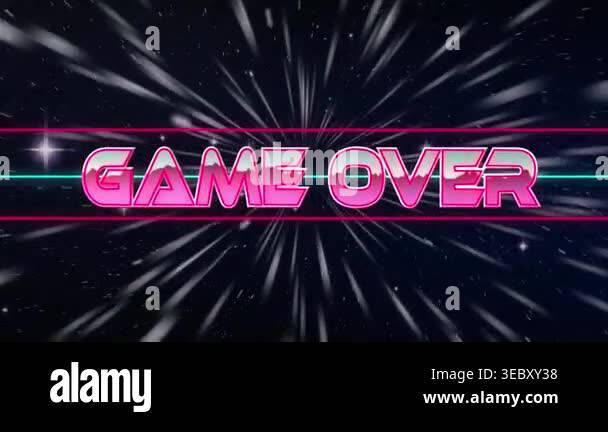 Animation of game over text over neon shapes. Video game and digital ...