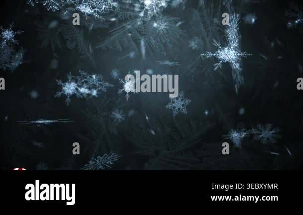 Animation of snow falling over candy canes and christmas present ...