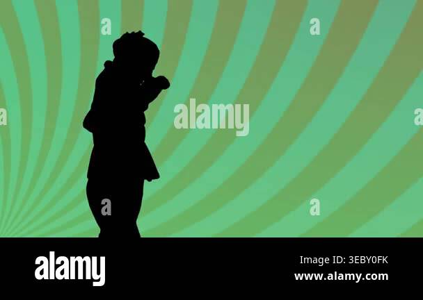 Animation of green spiral over silhouette of dancing woman. Social ...
