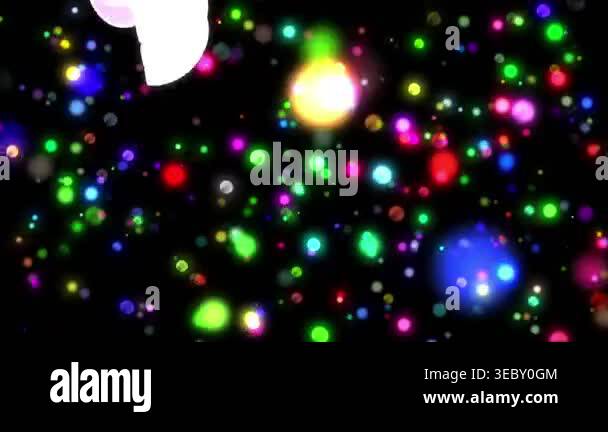 Start text banner over colorful spots of light against black background ...