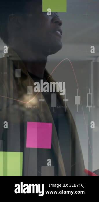 Vertical video: Man reacting to finance charts appearing analyzing ...