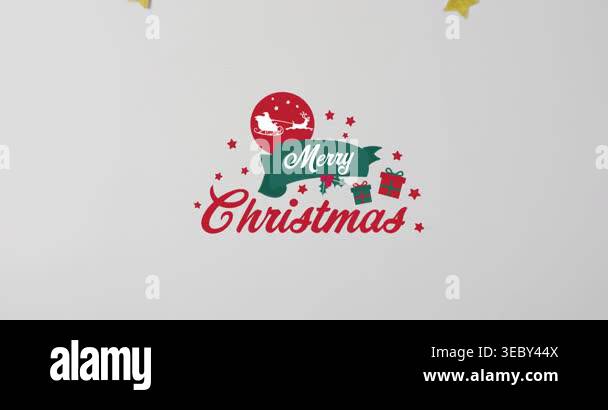 Animation of christmas greetings text over stars on white background ...