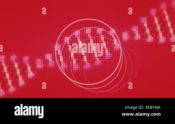 Animation of abstract circular shape and dna structure spinning against ...