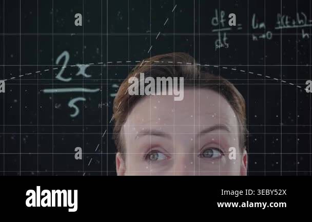 Animation of mathematical equations over caucasian businesswoman ...