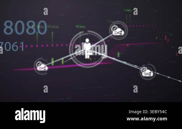 Animation of connections over numbers and world map. Network ...