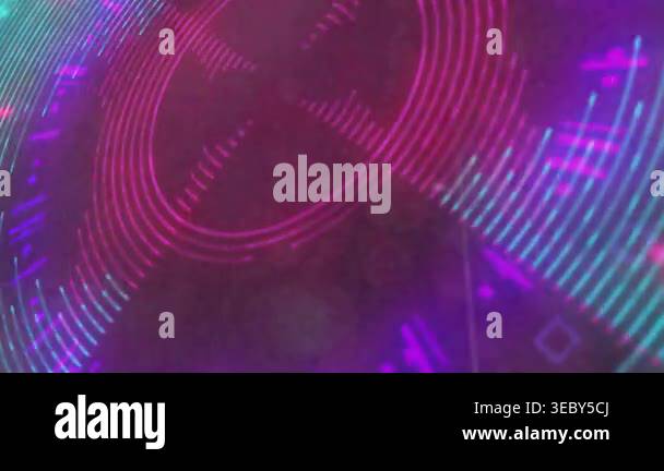 Animation of spinning glowing scope on disco background. New year's eve ...